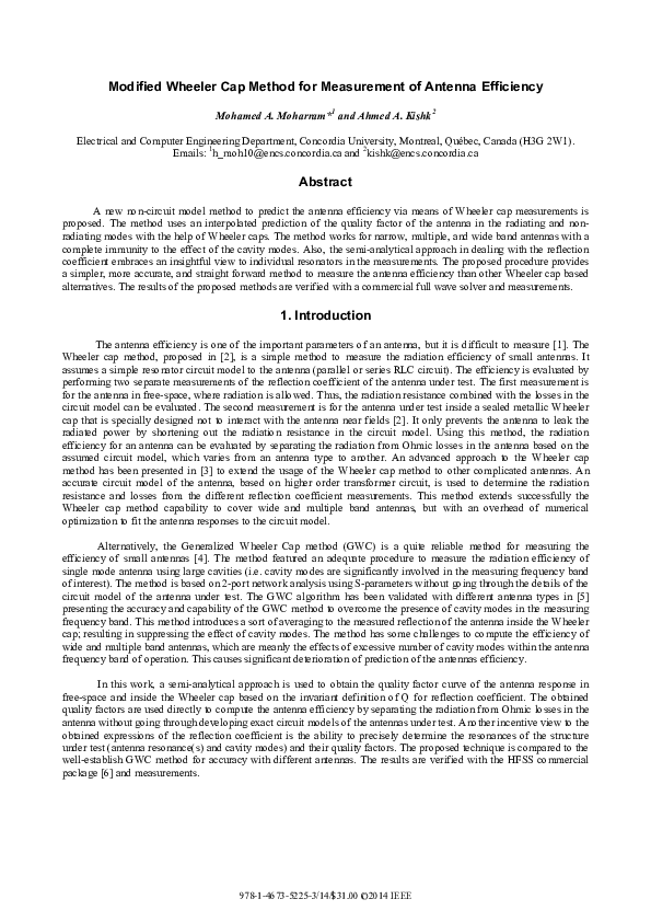 (PDF) Modified Wheeler cap method for measurement of antenna efficiency