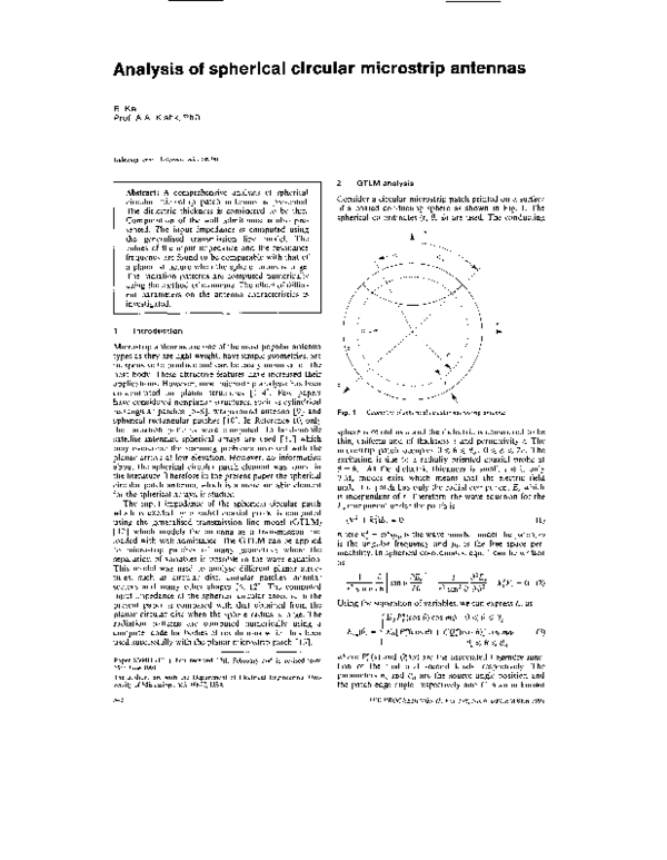 (PDF) Analysis of spherical circular microstrip antennas