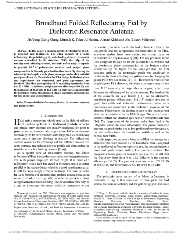(PDF) Broadband Folded Reflectarray Fed by a Dielectric Resonator Antenna