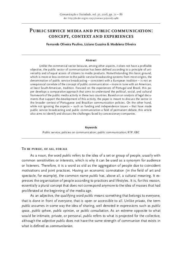 (PDF) Public service media and public communication: concept, context ...