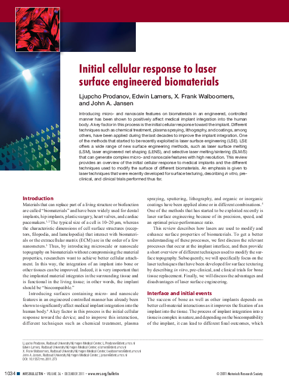 (PDF) Initial cellular response to laser surface engineered biomaterials