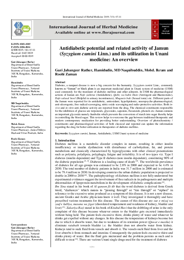 (PDF) Antidiabetic potential and related activity of Jamun ( Syzygium ...