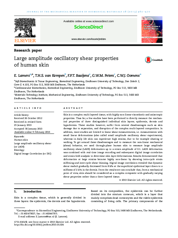 (PDF) Large amplitude oscillatory shear properties of human skin