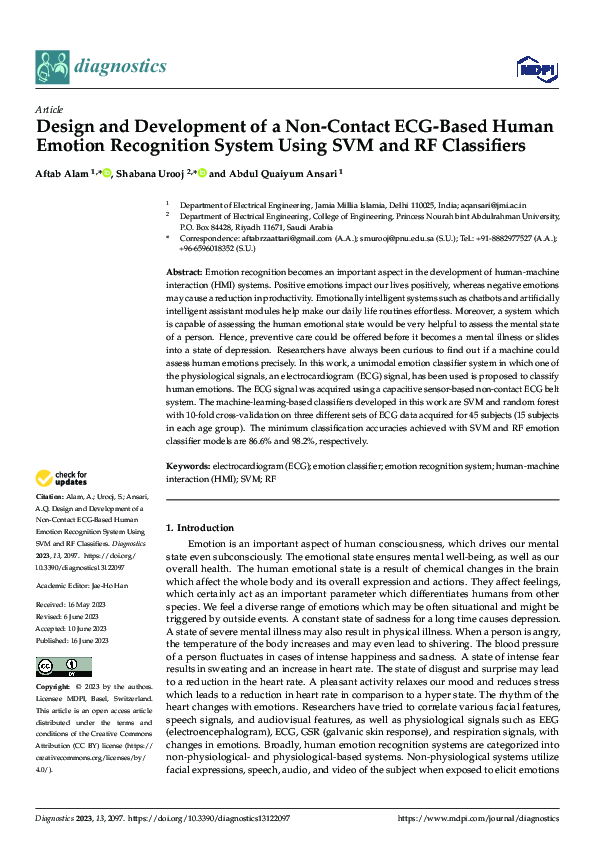 Pdf Design And Development Of A Non Contact Ecg Based Human Emotion Recognition System Using