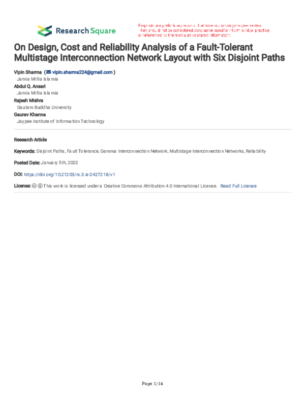 (PDF) On Design, Cost and Reliability Analysis of a Fault-Tolerant Multistage Interconnection ...