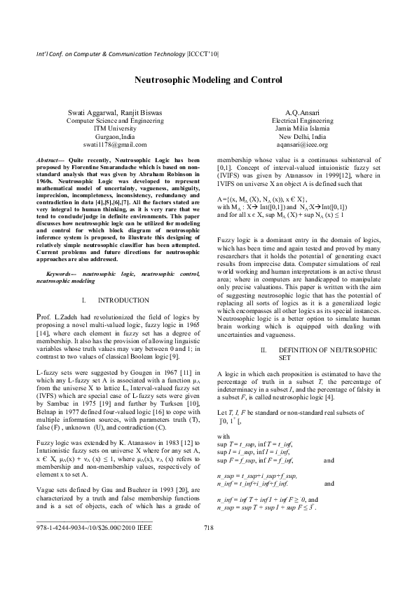 (PDF) Neutrosophic modeling and control