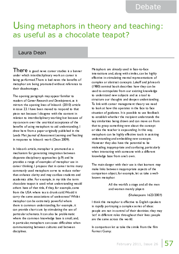 (PDF) Using metaphors in theory and teaching: As useful as a chocolate ...