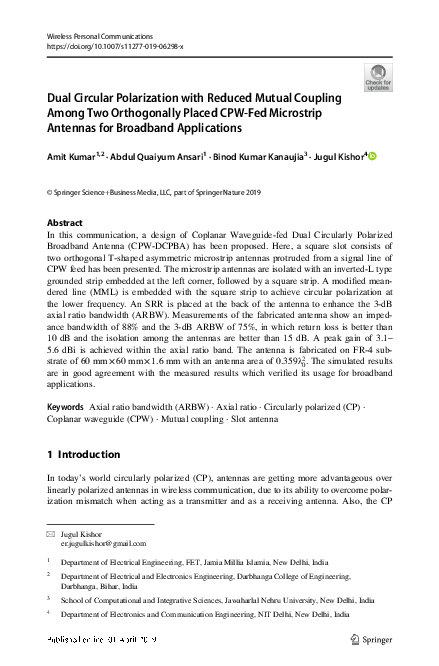 (PDF) Dual Circular Polarization with Reduced Mutual Coupling Among Two Orthogonally Placed CPW ...