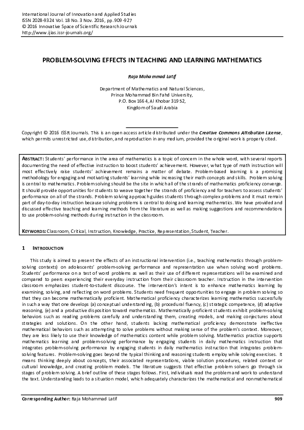 (PDF) Problem-Solving Effects in Teaching and Learning Mathematics