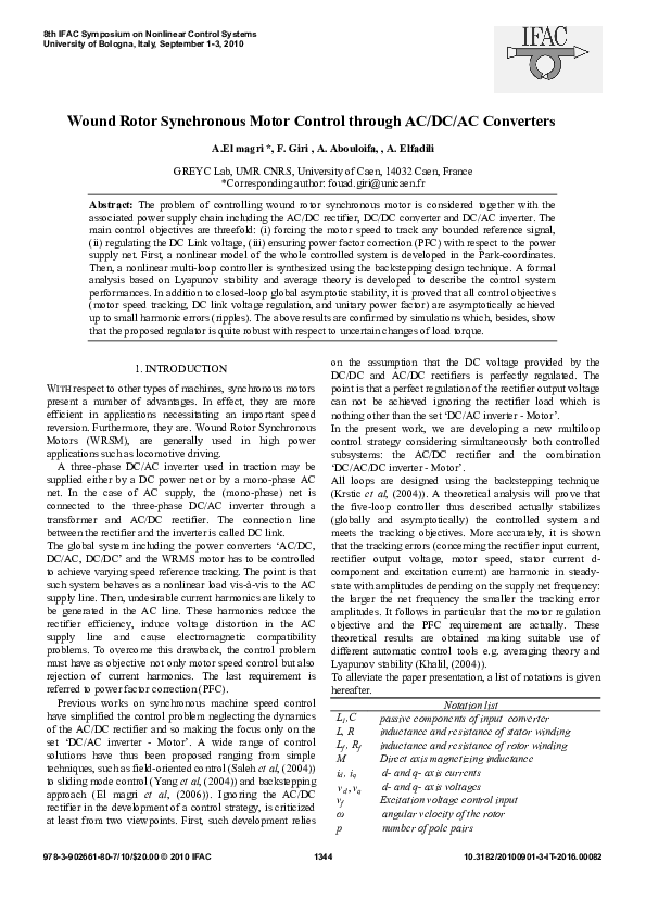 (PDF) Wound Rotor Synchronous Motor Control through AC/DC/AC Converters