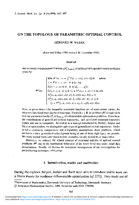 (PDF) On the topology of parametric optimal control