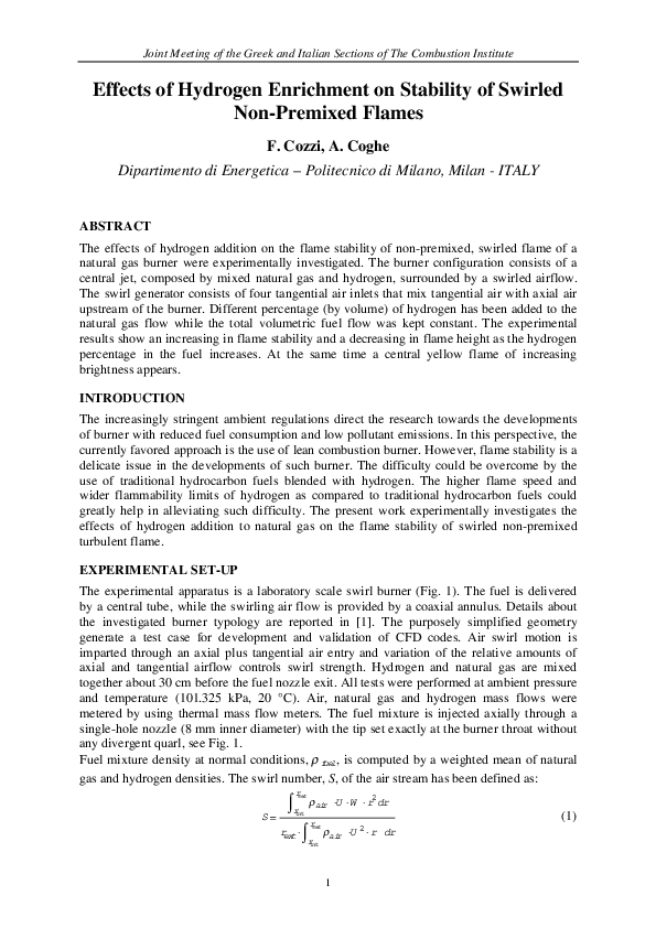 (PDF) Effects of hydrogen enrichment on stability of swirler non-premixed flames