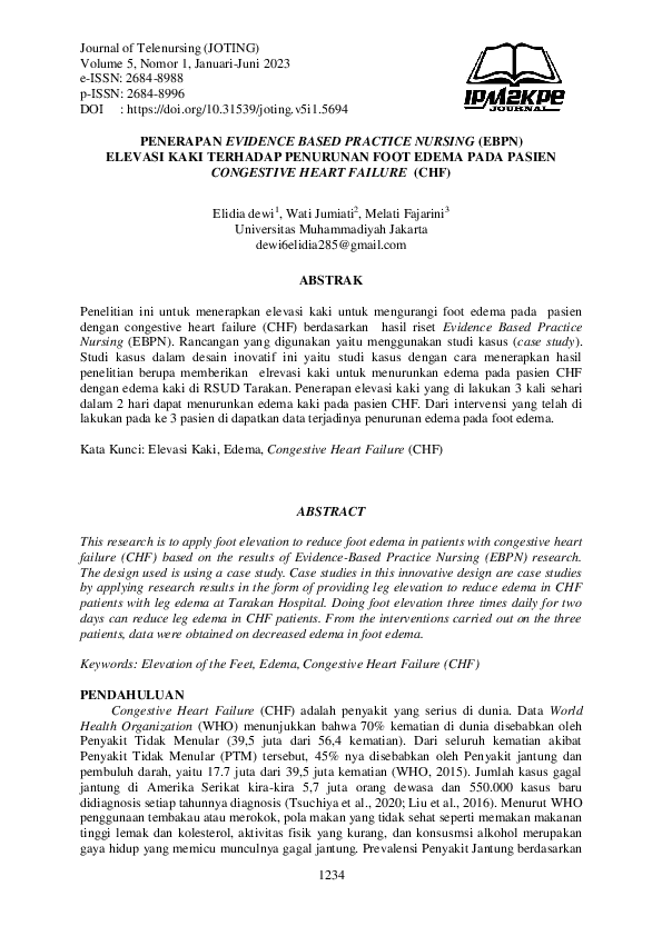 (PDF) Penerapan Evidence Based Practice Nursing ( EBPN ) Elevasi Kaki terhadap Penurunan Foot ...