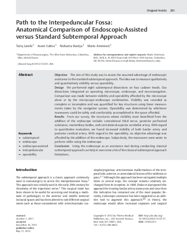 (PDF) Path to the Interpeduncular Fossa: Anatomical Comparison of ...