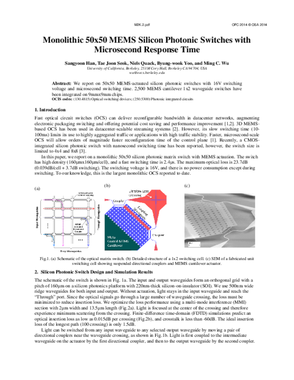 (PDF) Monolithic 50×50 MEMS Silicon Photonic Switches with Microsecond Response Time
