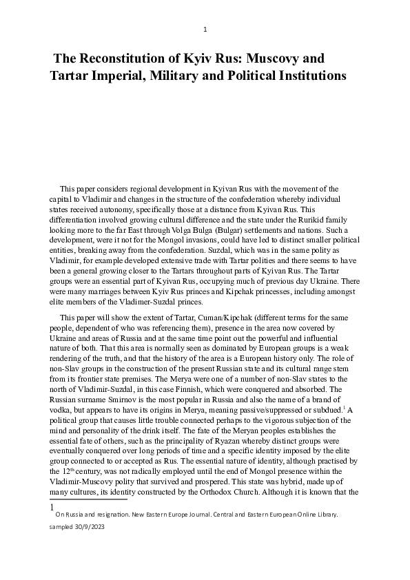 (DOC) The Reconstitution of Kyiv Rus: Muscovy and Tartar Imperial ...