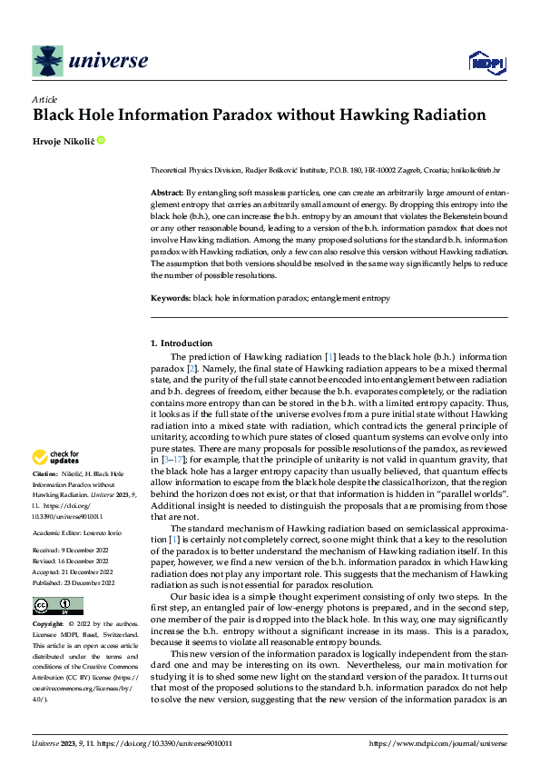 (PDF) Black Hole Information Paradox without Hawking Radiation