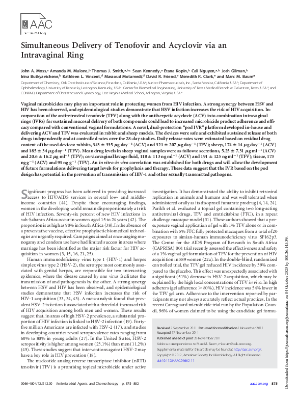 (PDF) Simultaneous Delivery of Tenofovir and Acyclovir via an ...