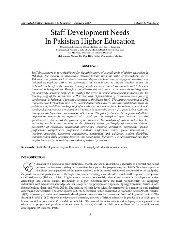 (PDF) Staff Development Needs In Pakistan Higher Education | Muhammad ...