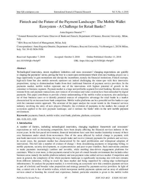 (PDF) Fintech and the Future of the Payment Landscape: The Mobile Wallet Ecosystem -A Challenge ...