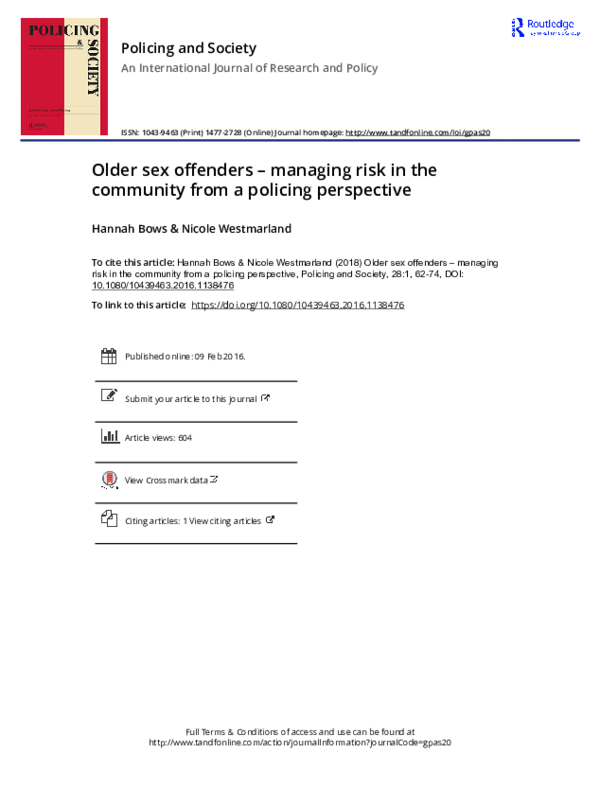 (PDF) Older sex offenders – managing risk in the community from a ...