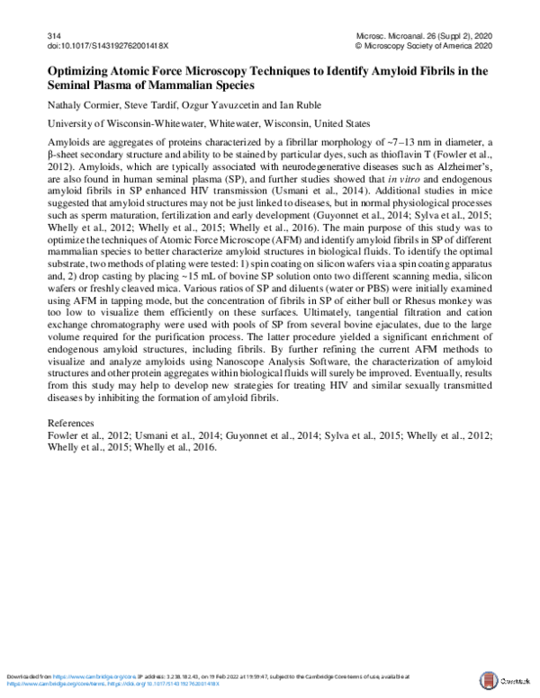 (PDF) Optimizing Atomic Force Microscopy Techniques to Identify Amyloid Fibrils in the Seminal ...