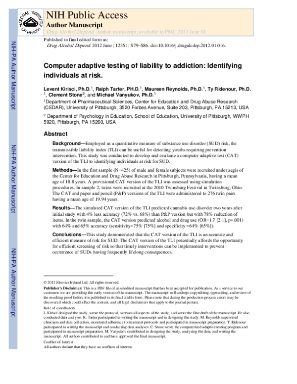 (PDF) Computer adaptive testing of liability to addiction: Identifying ...