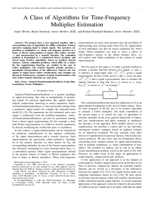 (PDF) Algorithms for Time-Frequency Estimation