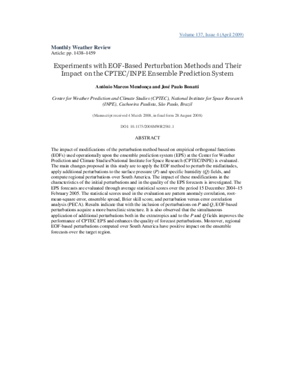 (PDF) Experiments with EOF-Based Perturbation Methods and Their Impact on the CPTEC/INPE ...