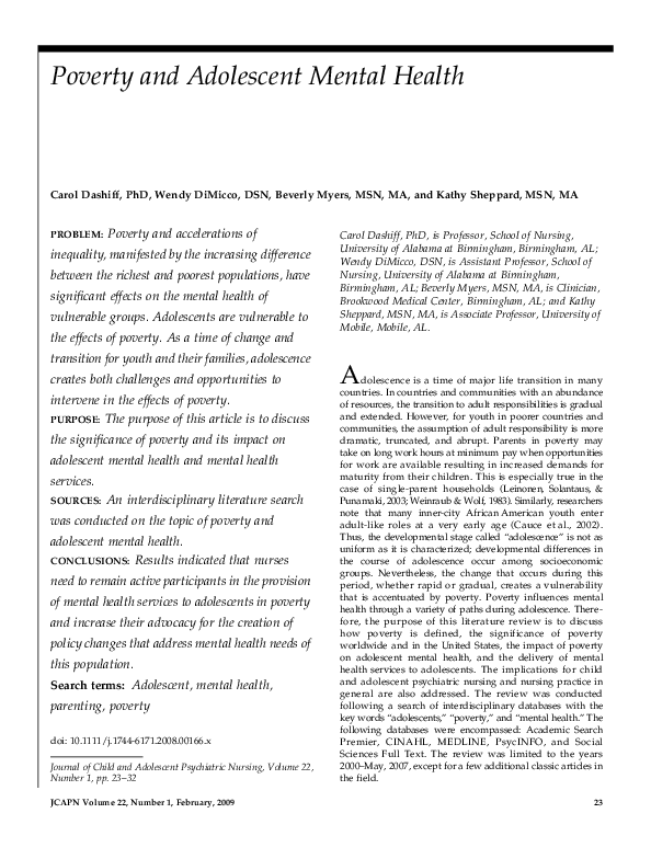 (PDF) Poverty and Adolescent Mental Health