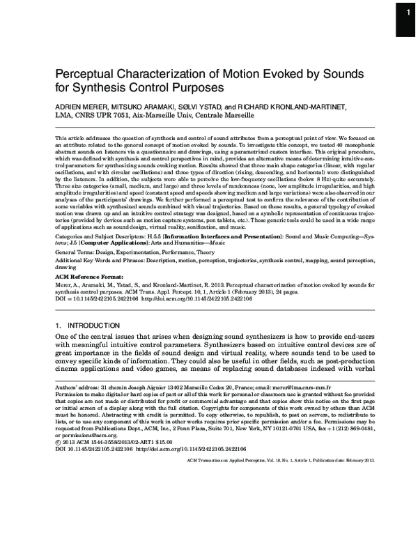 (PDF) Synthesis Control of Motion-Evoked Sounds