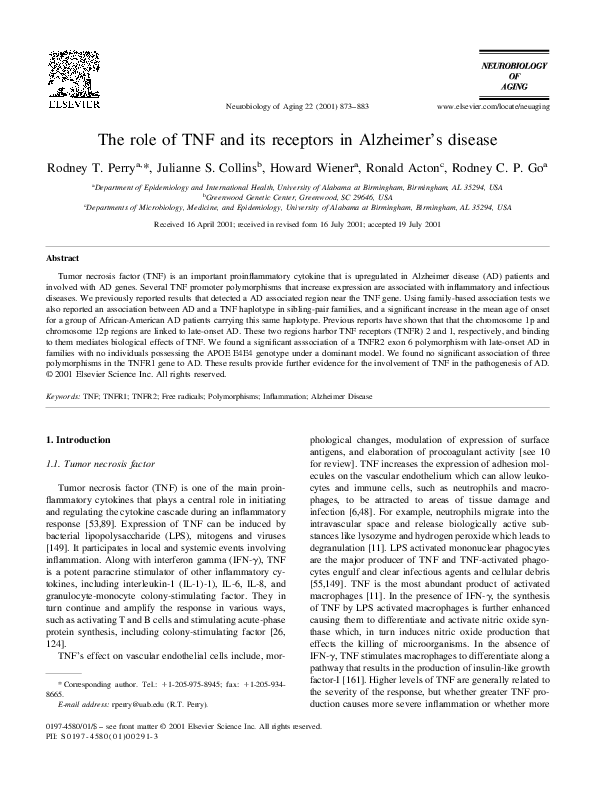 (PDF) The role of TNF and its receptors in Alzheimer's disease | Ronald ...