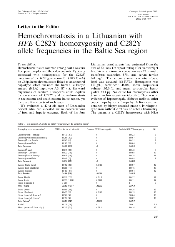 (PDF) Hemochromatosis in a Lithuanian with HFE C282Y homozygosity and ...