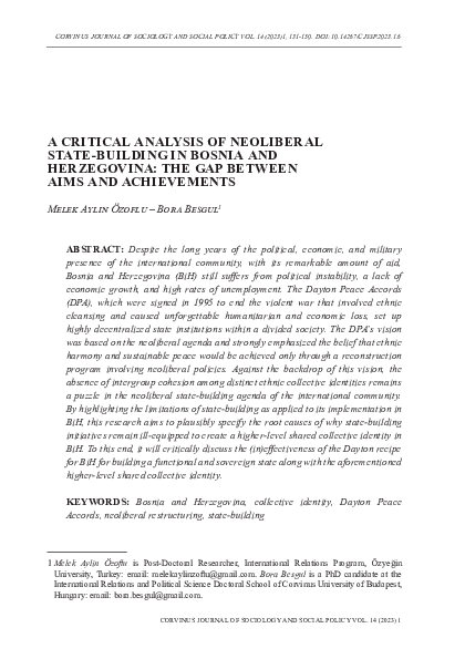 (PDF) A CRITICAL ANALYSIS OF NEOLIBERAL STATE-BUILDING IN BOSNIA AND ...