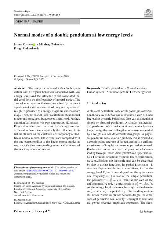 (PDF) Normal modes of a double pendulum at low energy levels