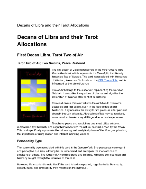 (PDF) Decans of Libra and their Tarot Allocations