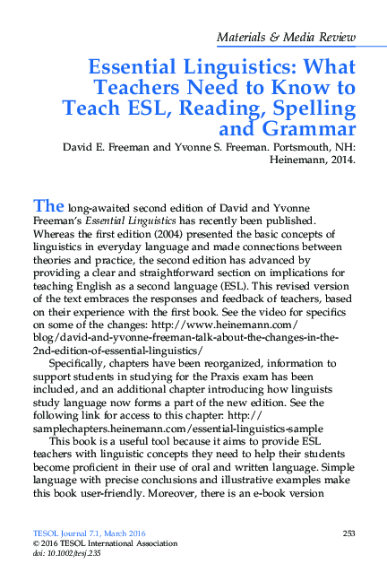 (PDF) Essential Linguistics: What Teachers Need to Know to Teach ESL ...