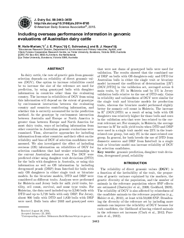 (PDF) Including overseas performance information in genomic evaluations of Australian dairy cattle