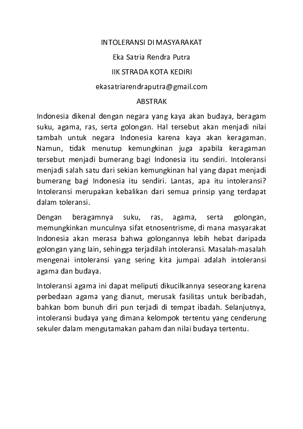 (DOC) INTOLERANSI DI MASYARAKAT