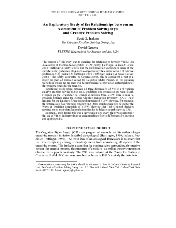 (PDF) An exploratory study of the relationships between an assessment of problem solving style ...