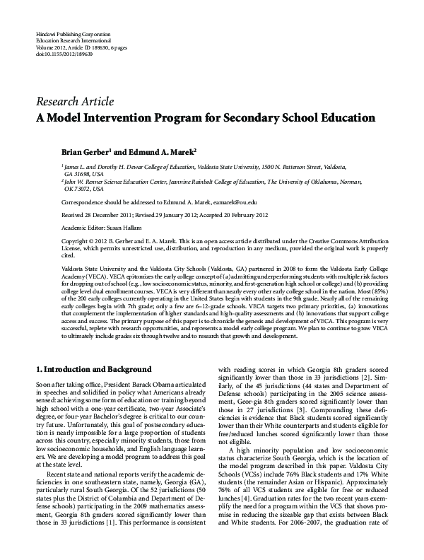 (PDF) A Model Intervention Program for Secondary School Education