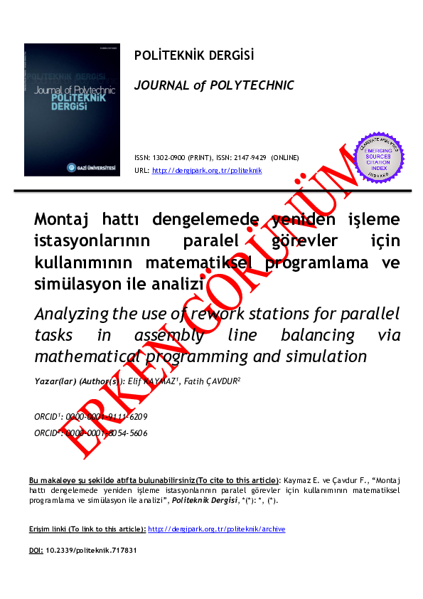 (PDF) Montaj Hattı Dengelemede Yeniden İşleme İstasyonlarının Paralel ...