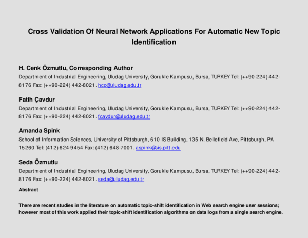 Pdf Cross Validation Of Neural Network Applications For Automatic New Topic Identification