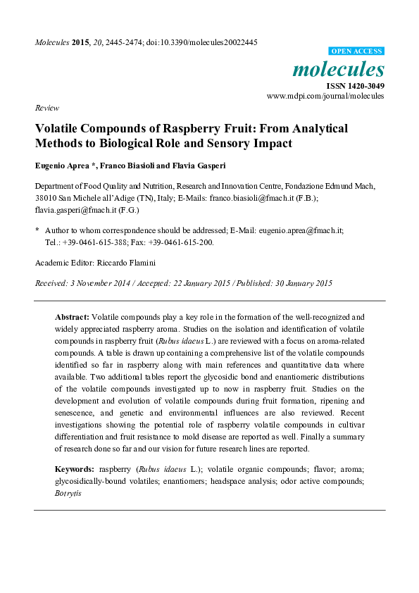 (PDF) Volatile Compounds of Raspberry Fruit: From Analytical Methods to ...