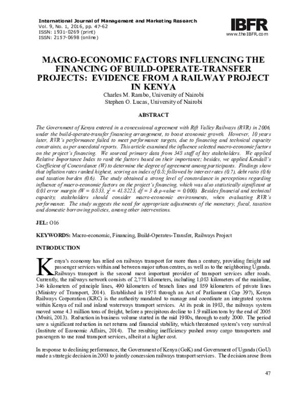 (PDF) Macro-Economic Factors Influencing the Financing of Build-Operate-Transfer Projects ...