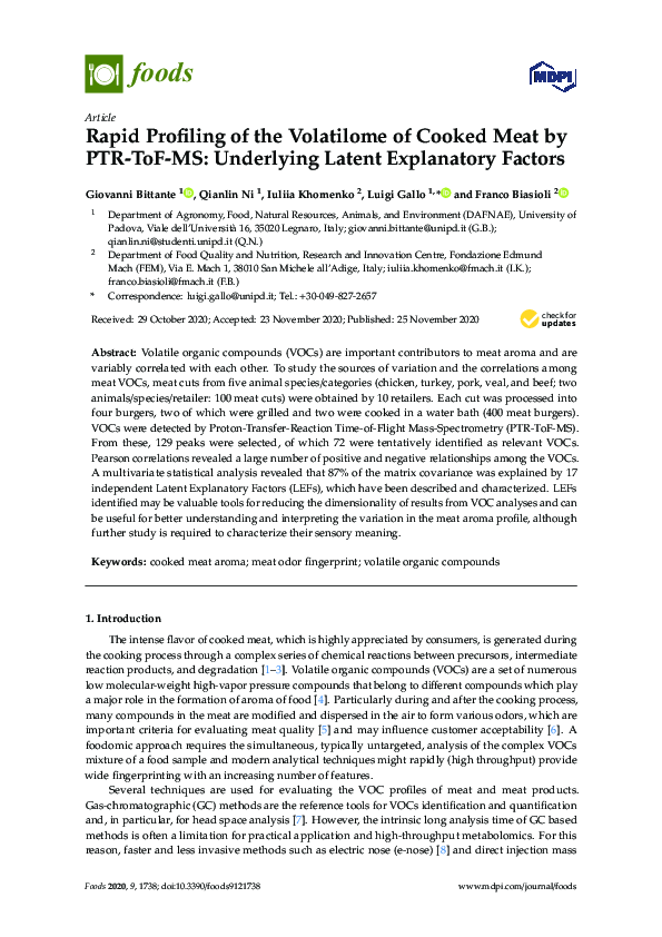 (PDF) Rapid Profiling of the Volatilome of Cooked Meat by PTR-ToF-MS: Underlying Latent ...