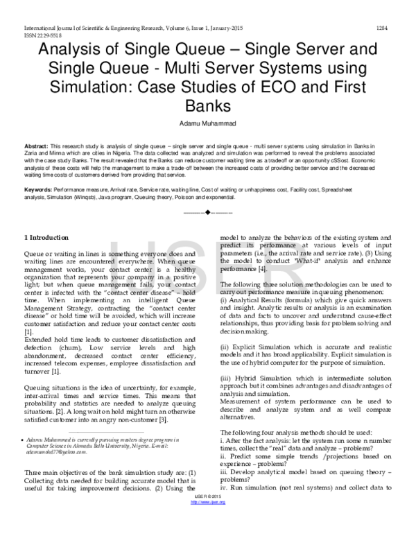 (PDF) Analysis of Single Queue – Single Server and Single Queue-Multi Server Systems using ...