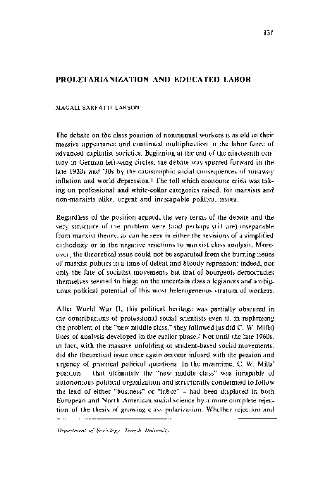 (PDF) Proletarianization and educated labor