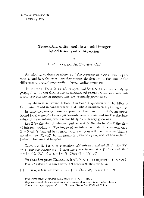(PDF) Generating units modulo an odd integer by addition and subtraction