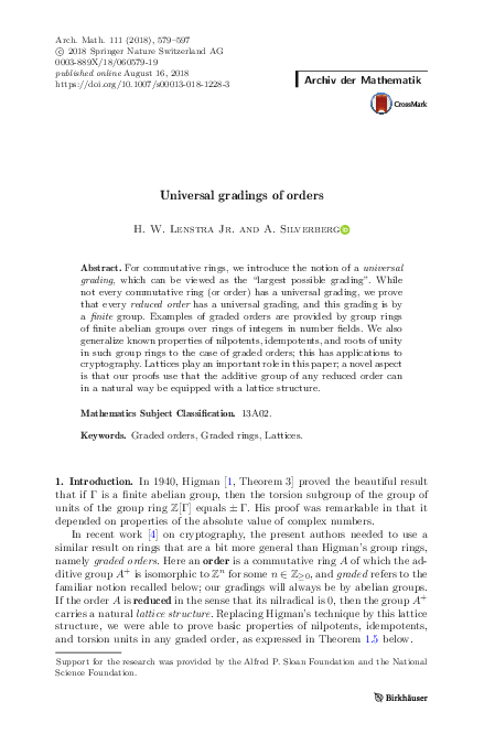 (PDF) Universal gradings of orders